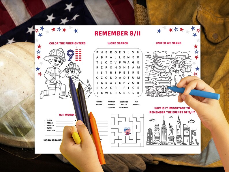 9/11 Remembrance Day Printable Placemats: Patriotic Activities for ...