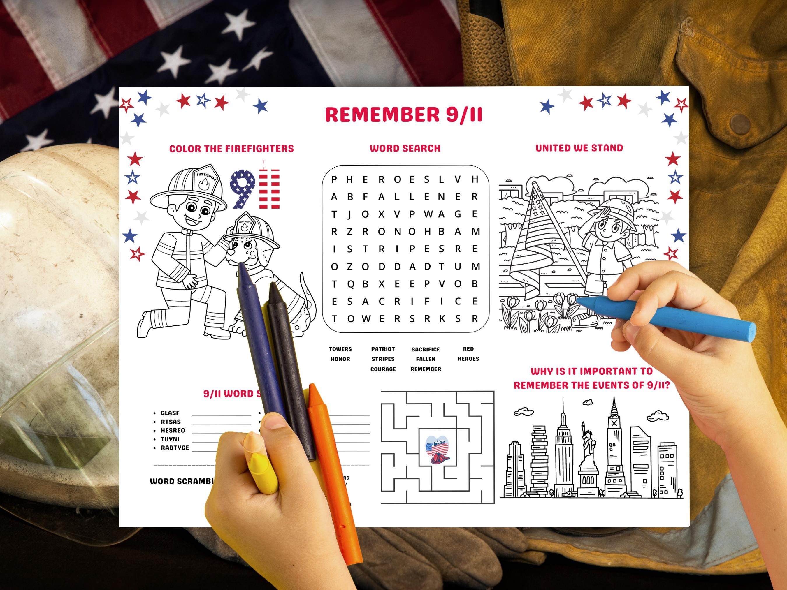 9/11 Remembrance Day Printable Placemats: Patriotic Activities for ...