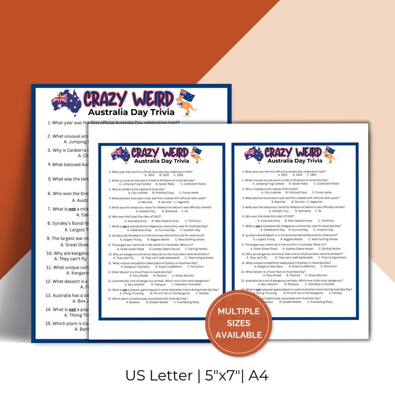 Printable Crazy Weird Australia Day Trivia Game, Pub Trivia, Icebreaker ...