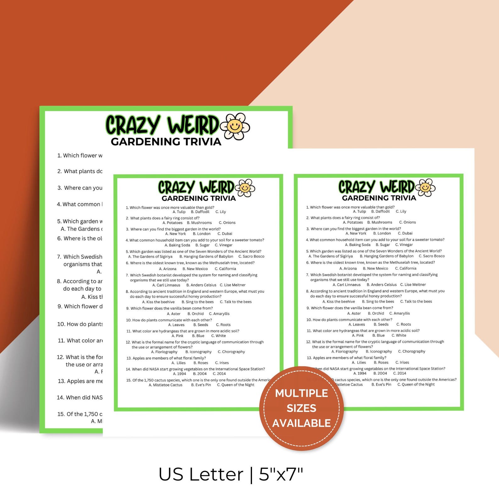Printable Crazy Weird Gardening Trivia Game, Pub Trivia, Nature and ...