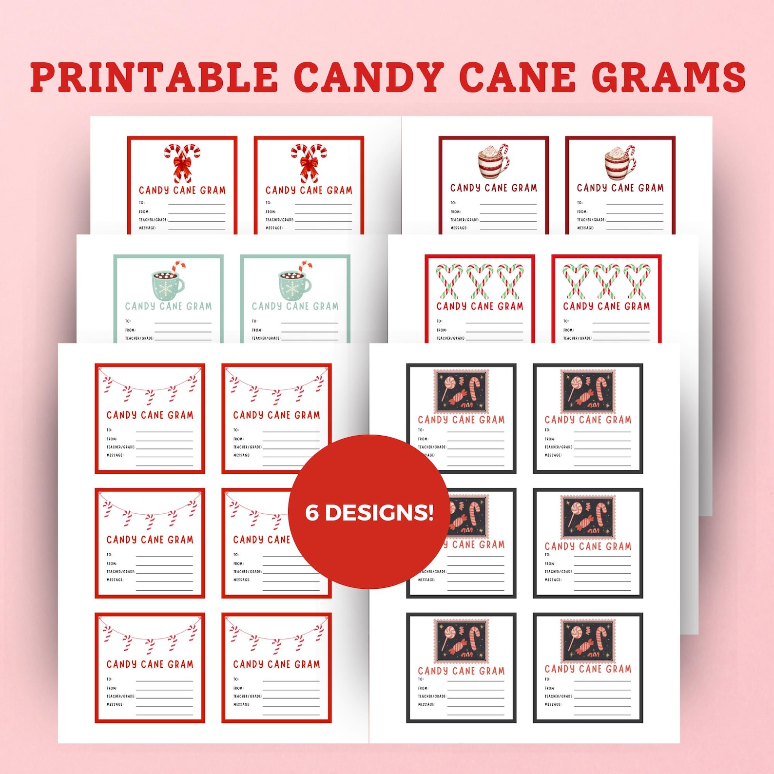 Printable Christmas Holiday Candy Cane Grams, Candy Fundraiser, PTO ...