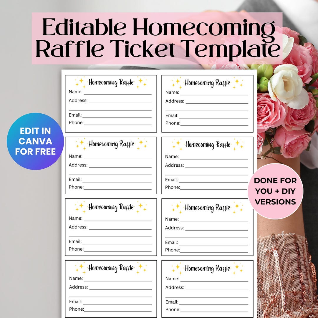 Editable Homecoming Raffle Ticket Template, Fundraising Event, School ...