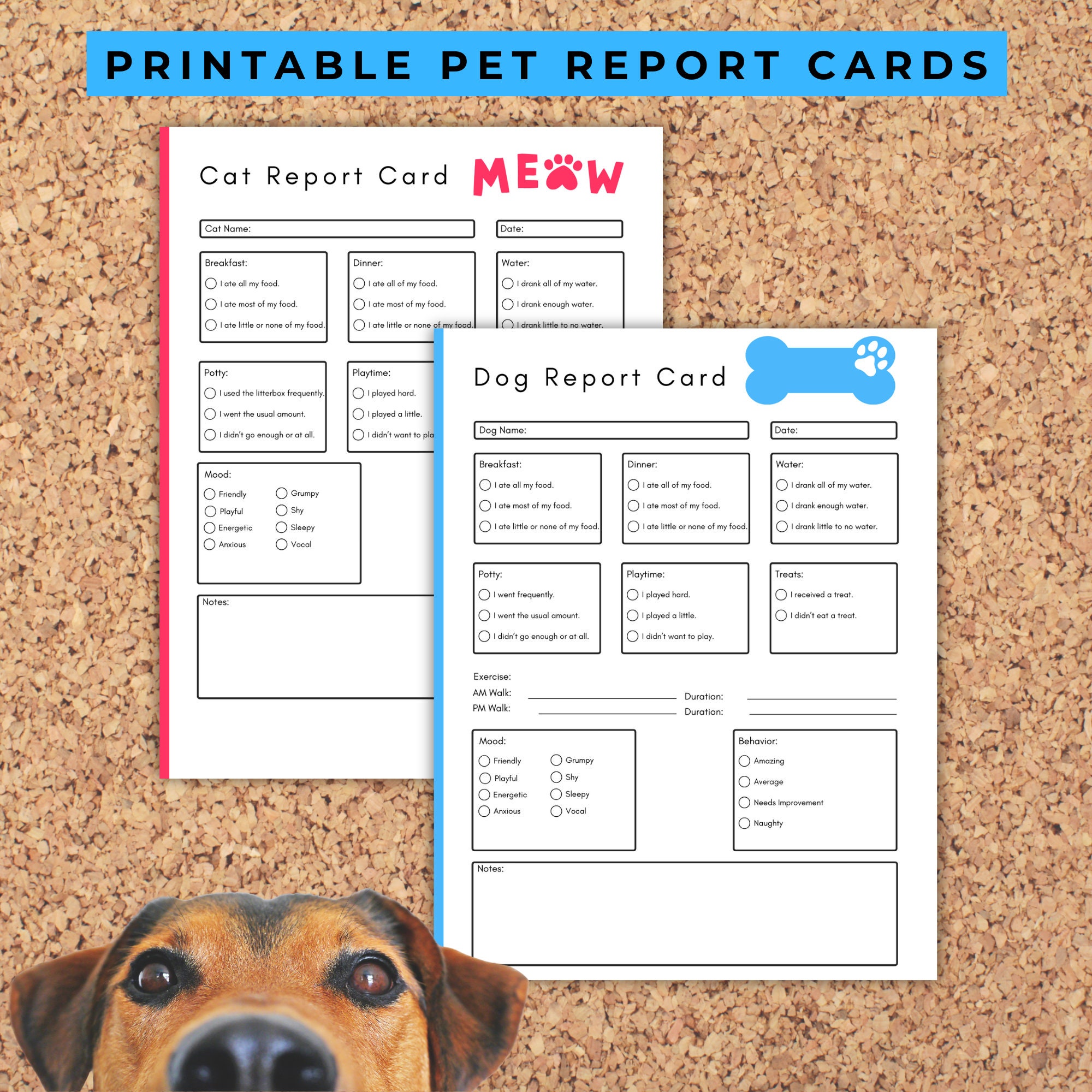 Printable Dog Report Card, Pet Report Card, Dog Sitter Template, Doggy ...