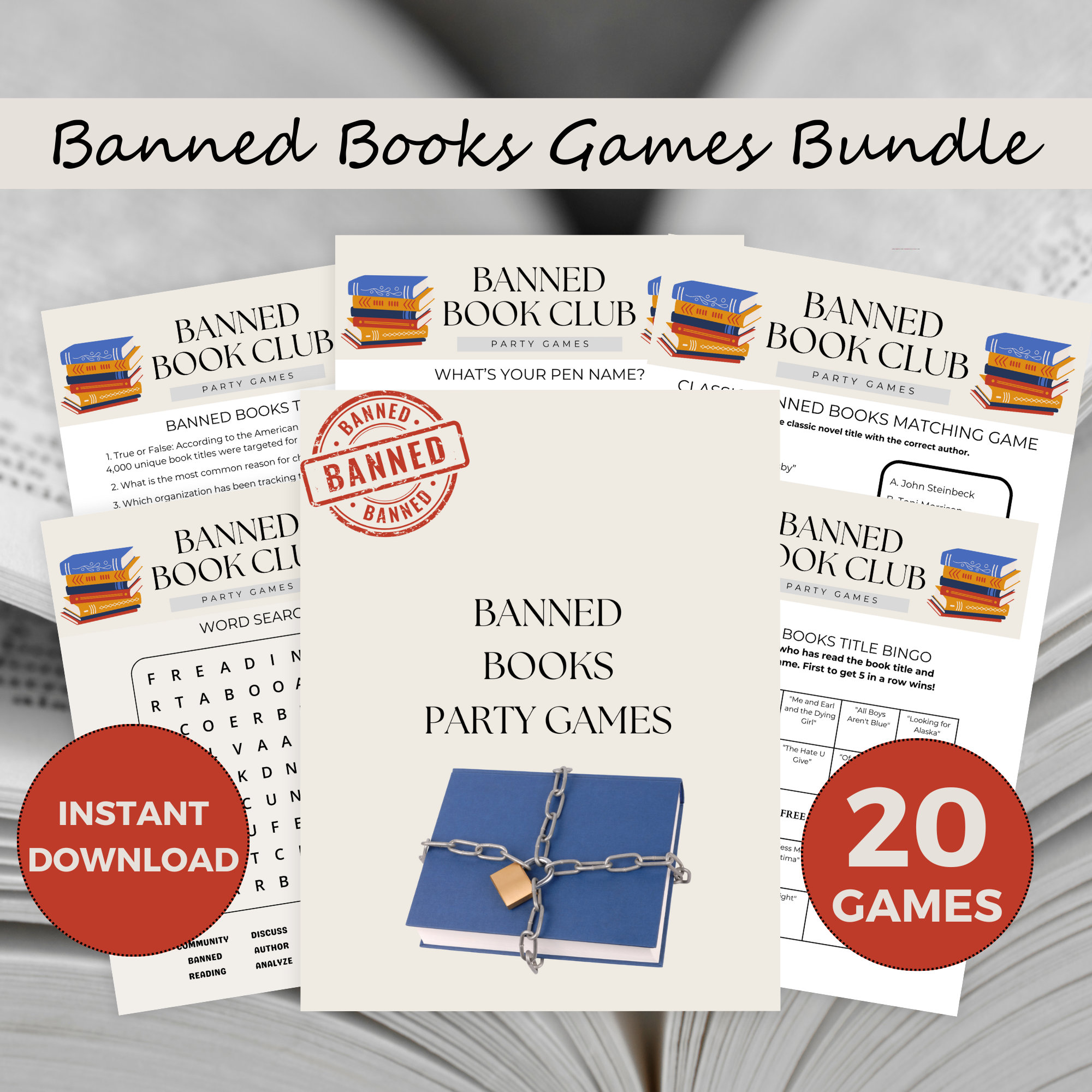 Printable Banned Books Games Bundle: Icebreakers, Puzzles, Questions ...