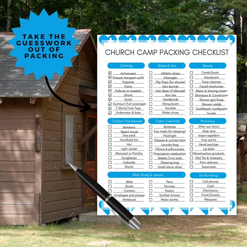 Printable Church Camp Packing Checklist - Blue Sacred Heart Design - Etsy