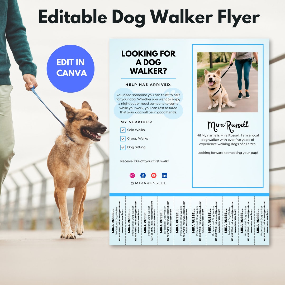Editable Dog Walker Tear off Flyer, Dog Walking Flyer, Pet Business ...