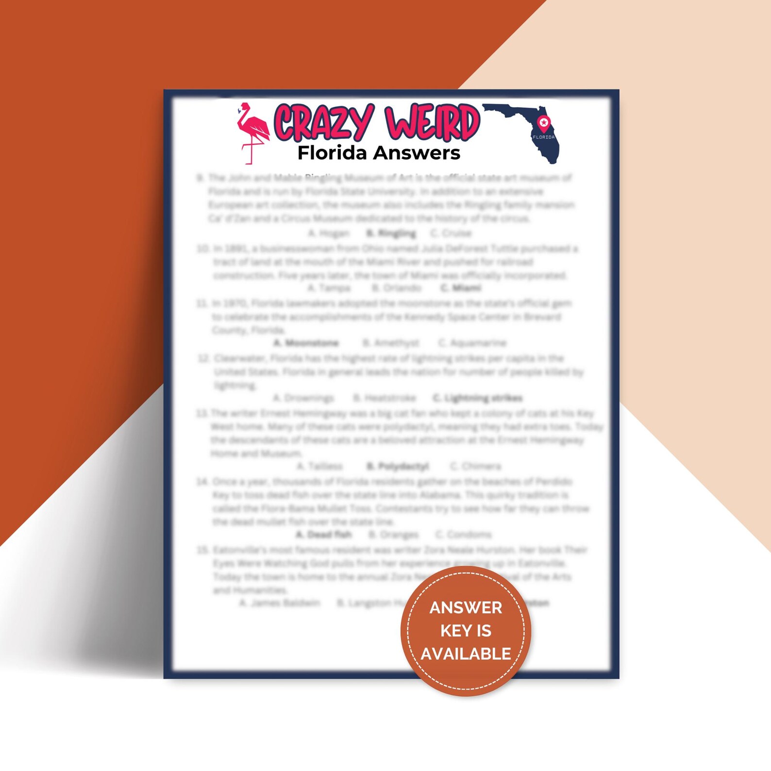 Printable Crazy Weird Florida Trivia Game, US States Pub Trivia ...