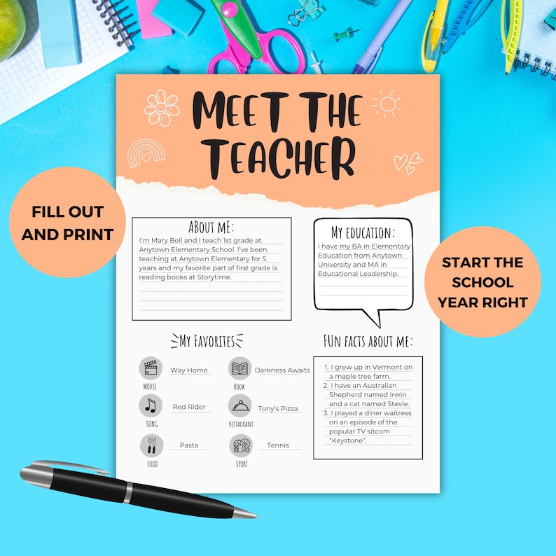 Groovy Meet the Teacher Template Fillable PDF, Get to Know Teacher, All ...