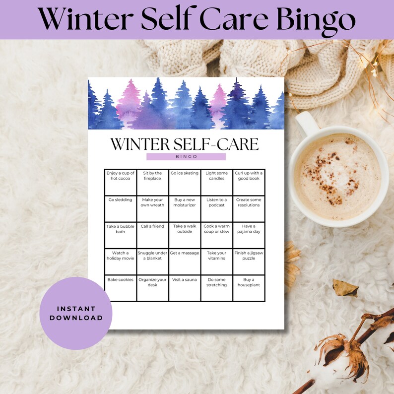 Printable Cozy Self Care Winter Bingo Card, Therapy Games for Self Help ...