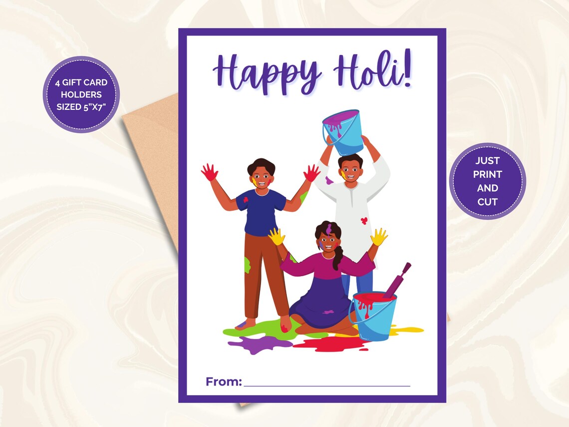 Printable Holi Gift Card Holder Perfect for Hindu Celebrations, Indian ...