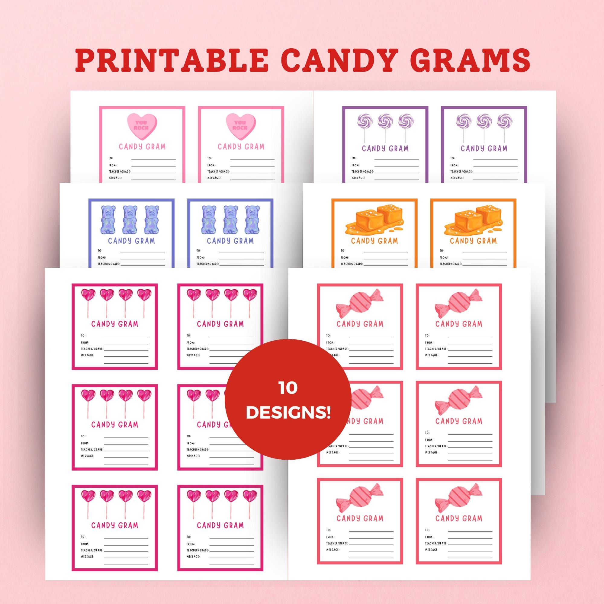 Printable Valentines Day Candy Grams, Candy Fundraiser, PTO Fundraiser ...