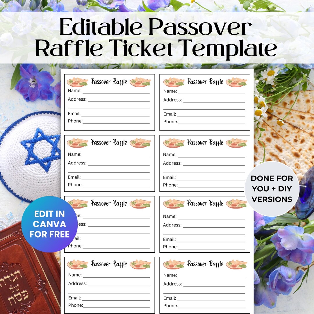 Editable Passover Raffle Ticket Template, Fundraising Event, Hebrew ...