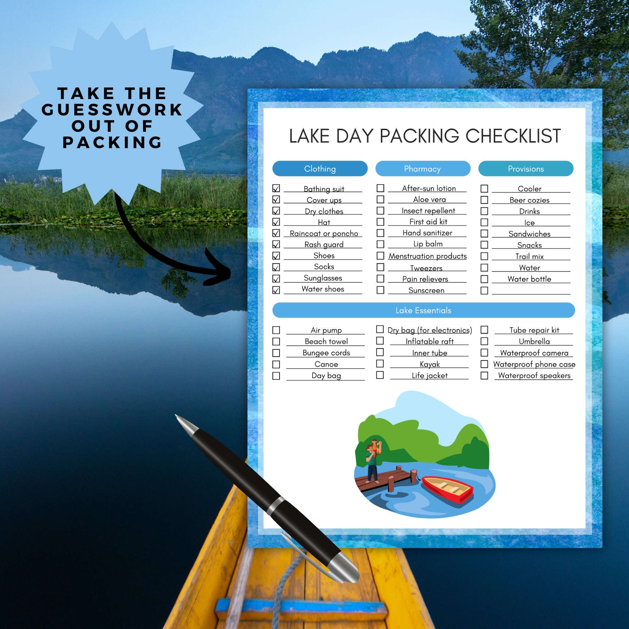 Printable Lake Day Packing Checklist for All Your Travel Essentials - Etsy