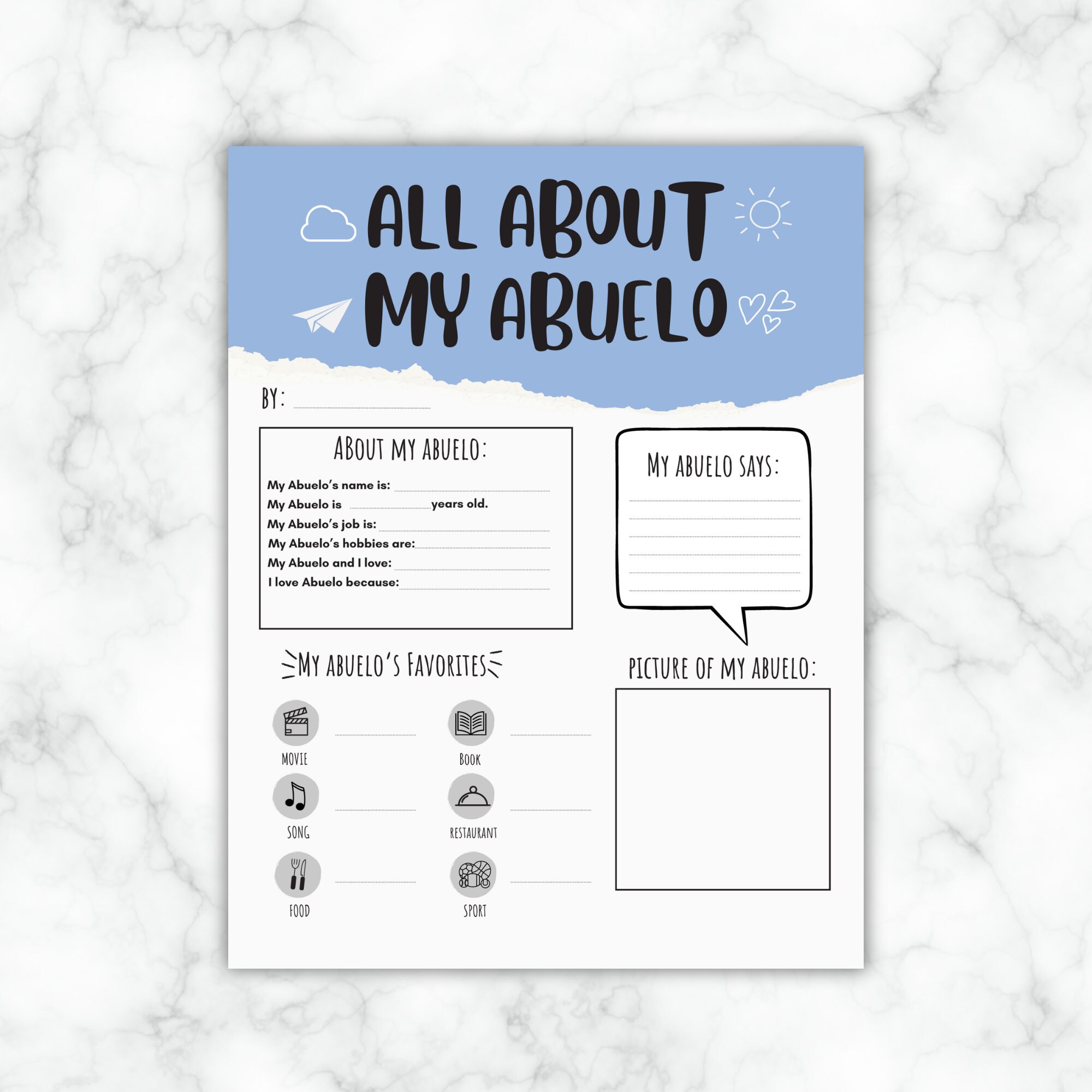All About My Abuelo Printable Activity, Heartfelt Gift for Grandpa ...