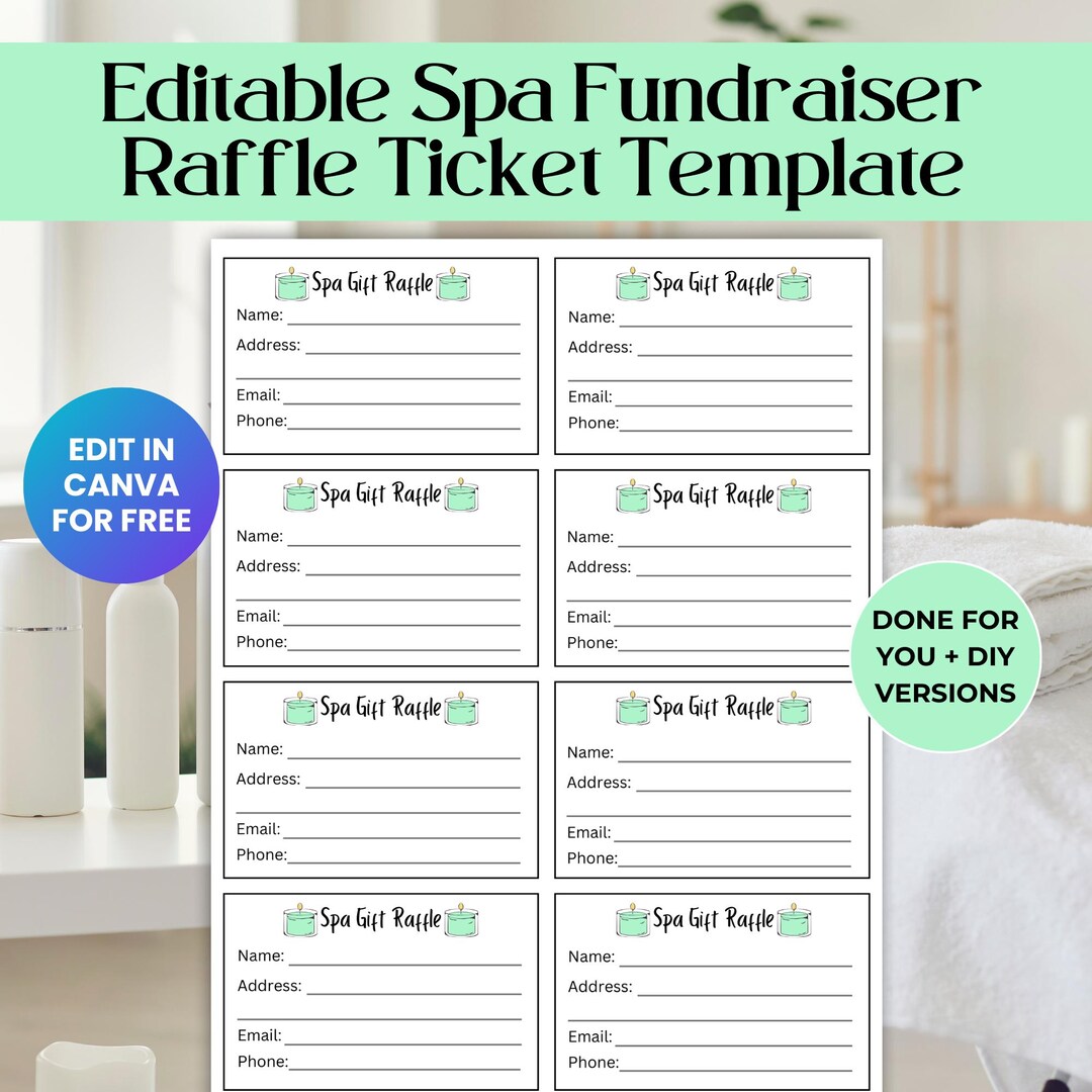 Editable Spa Gift Basket Raffle Ticket Template, Fundraising Event ...