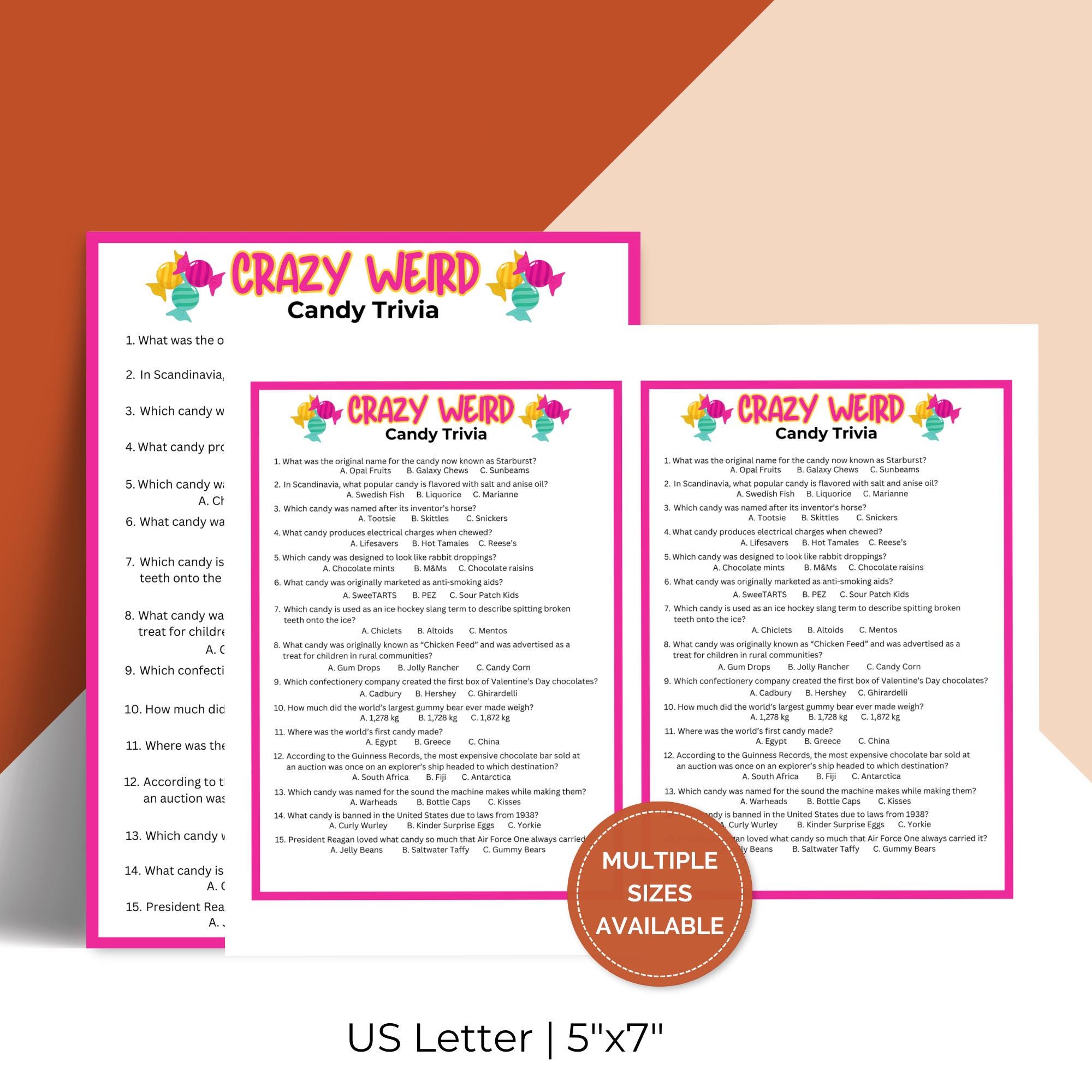 Printable Crazy Weird Candy Trivia Game, Pub Quiz, Icebreaker Trivia ...