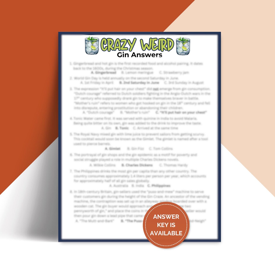 Printable Crazy Weird Gin Trivia Game, Pub Trivia, Icebreaker Games for ...