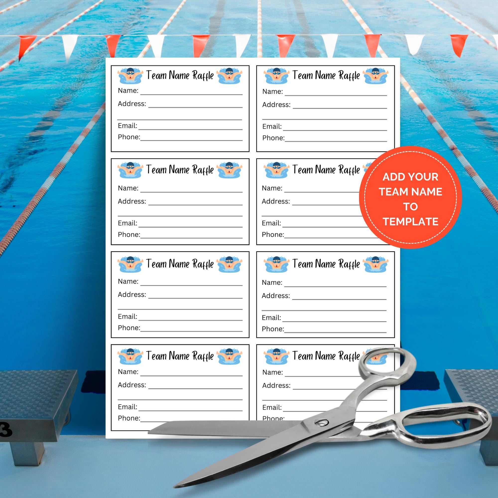 Editable Swim Team Raffle Ticket Template for Swim Moms, Water Polo ...