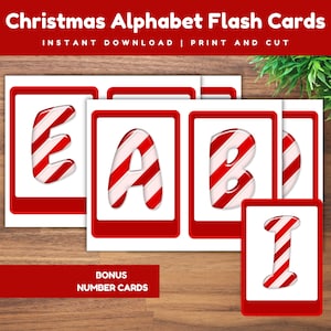 Printable Christmas Alphabet Flash Cards for Kids With Bonus Number ...