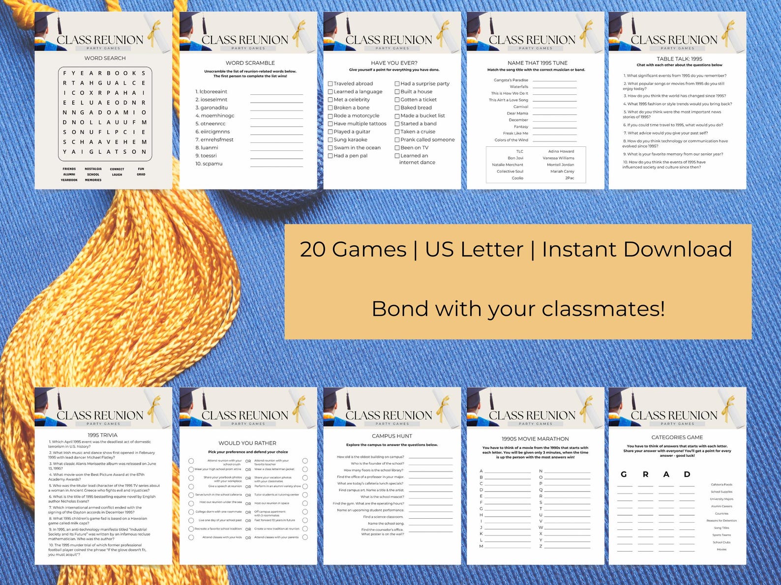 Printable Class of 1995 Party Games - 30th Class Reunion Games Bundle ...