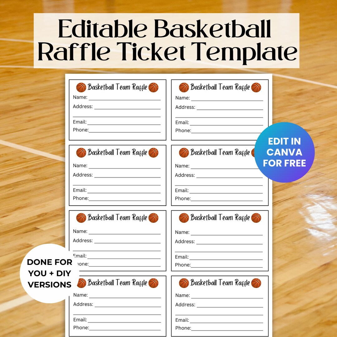 Editable Basketball Raffle Ticket Template, Fundraising Event, School ...