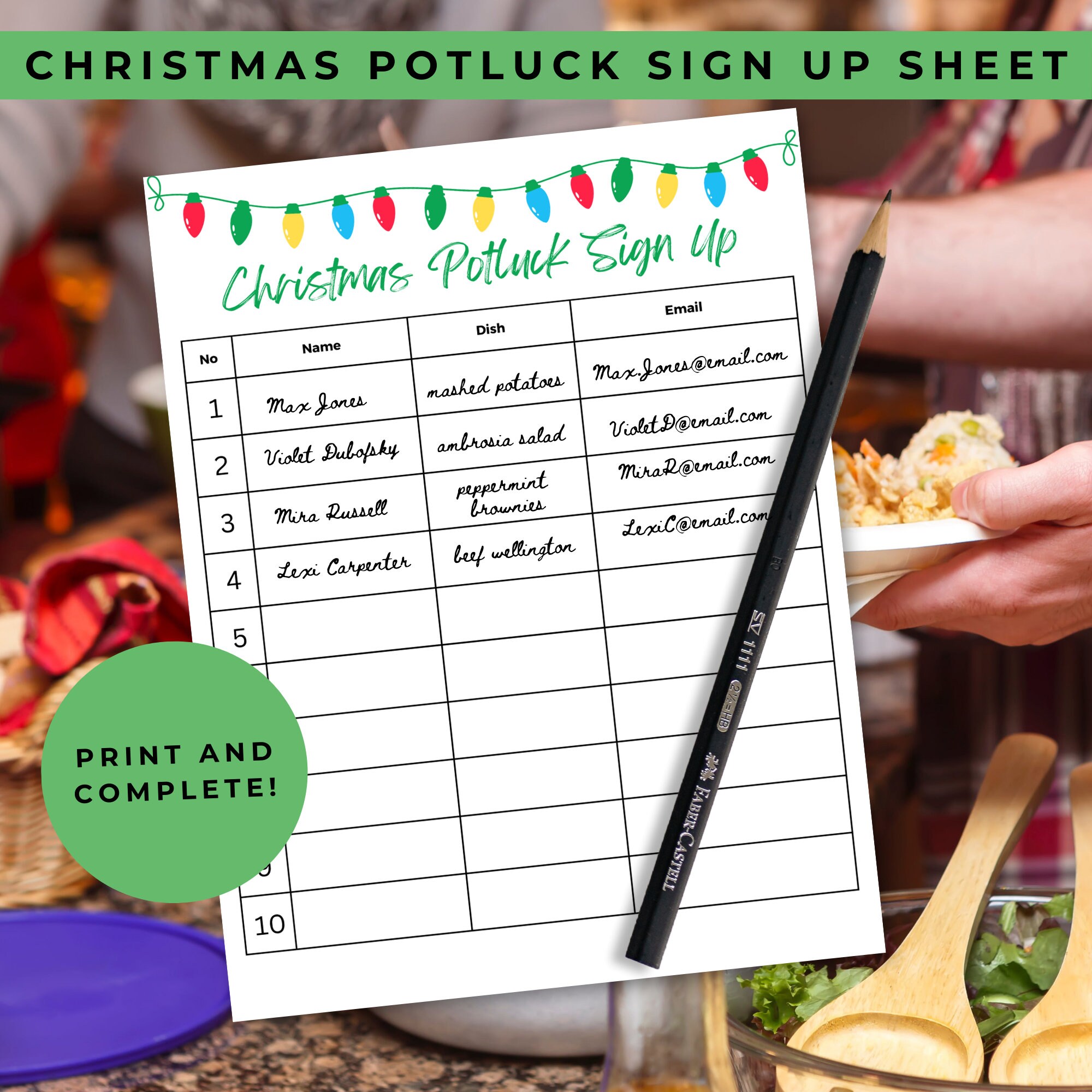 Printable Christmas Potluck Sign up Sheet, Christmas Party Sign up ...