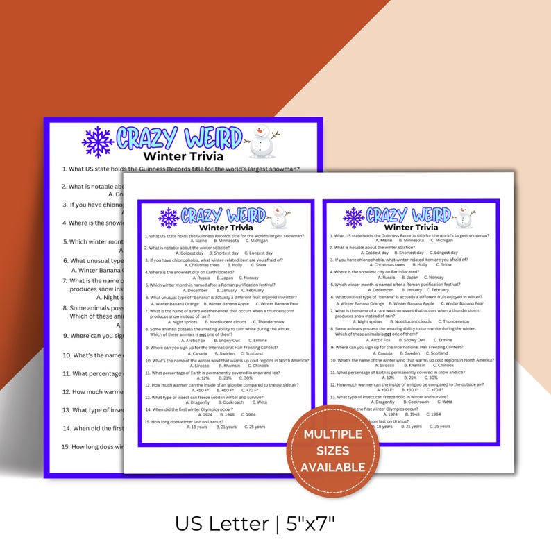 Printable Crazy Weird Winter Trivia Game, Pub Trivia, Icebreaker Games ...