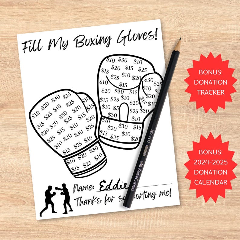 Printable Boxing Fundraising Bundle: Fill My Boxing Gloves, Pick a Date ...