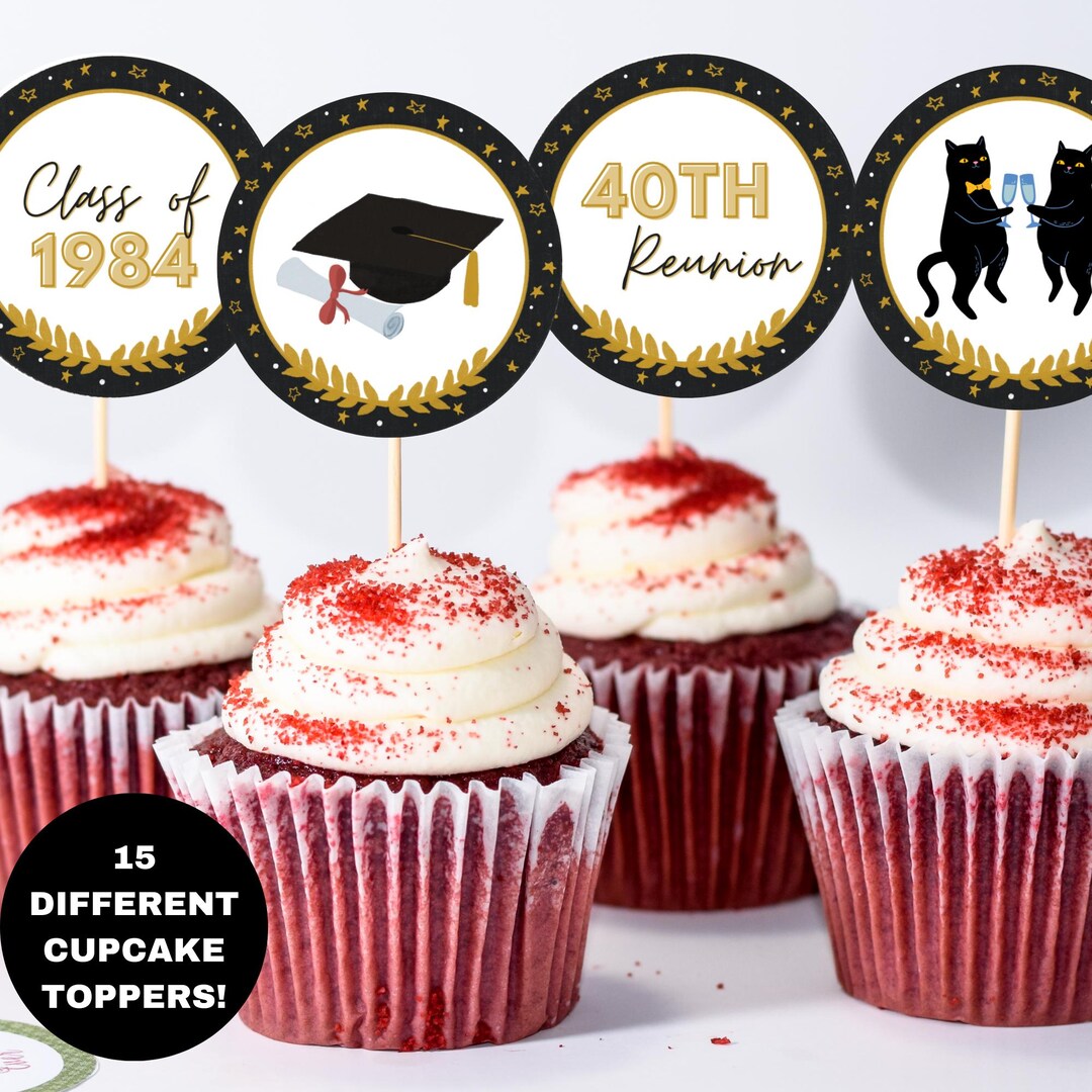 Printable Class of 1984 Cupcake Toppers, 40th Class Reunion Decor, High ...