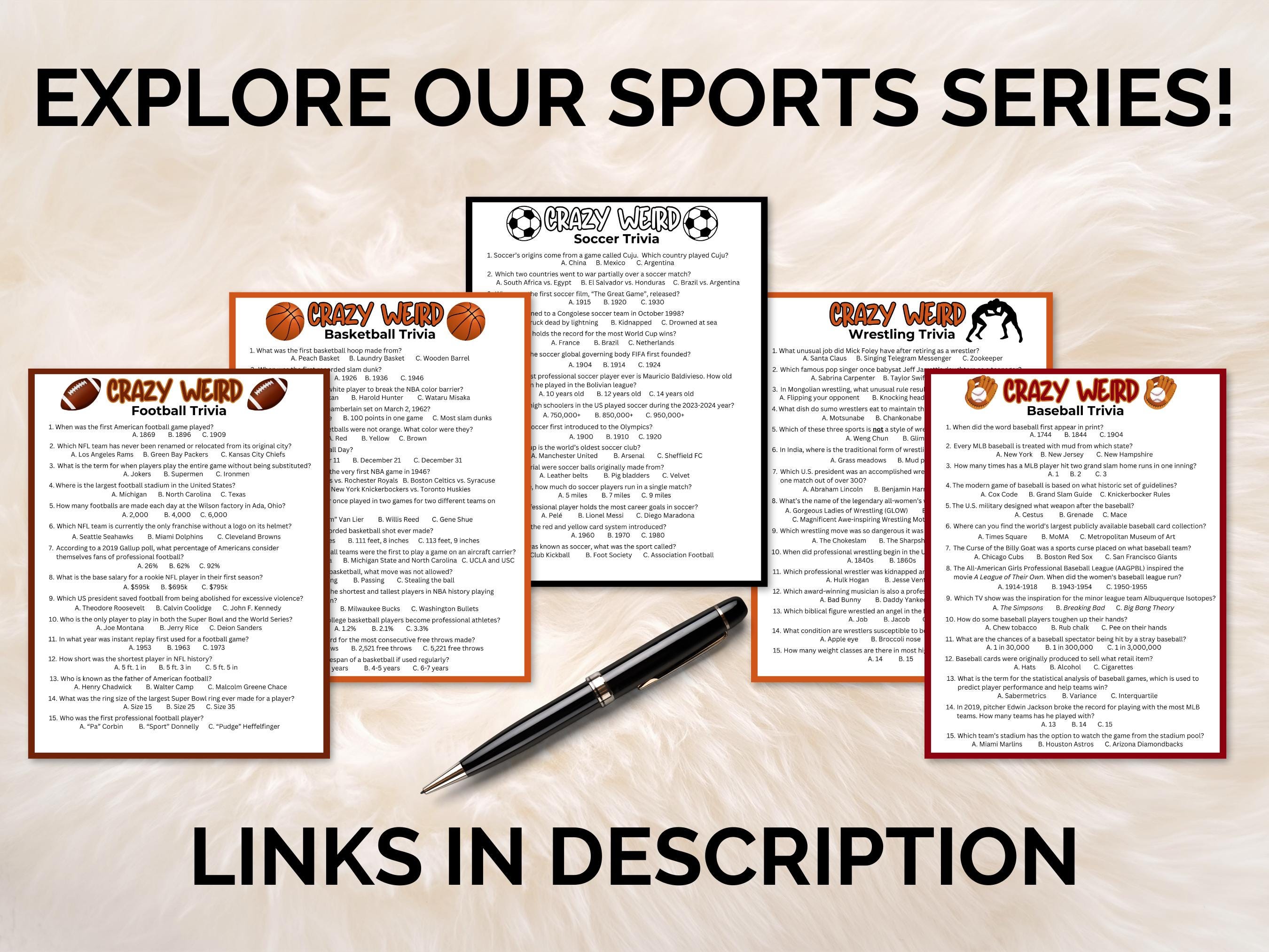 Printable Crazy Weird Football Trivia Game, Pub Trivia, Sports Party ...