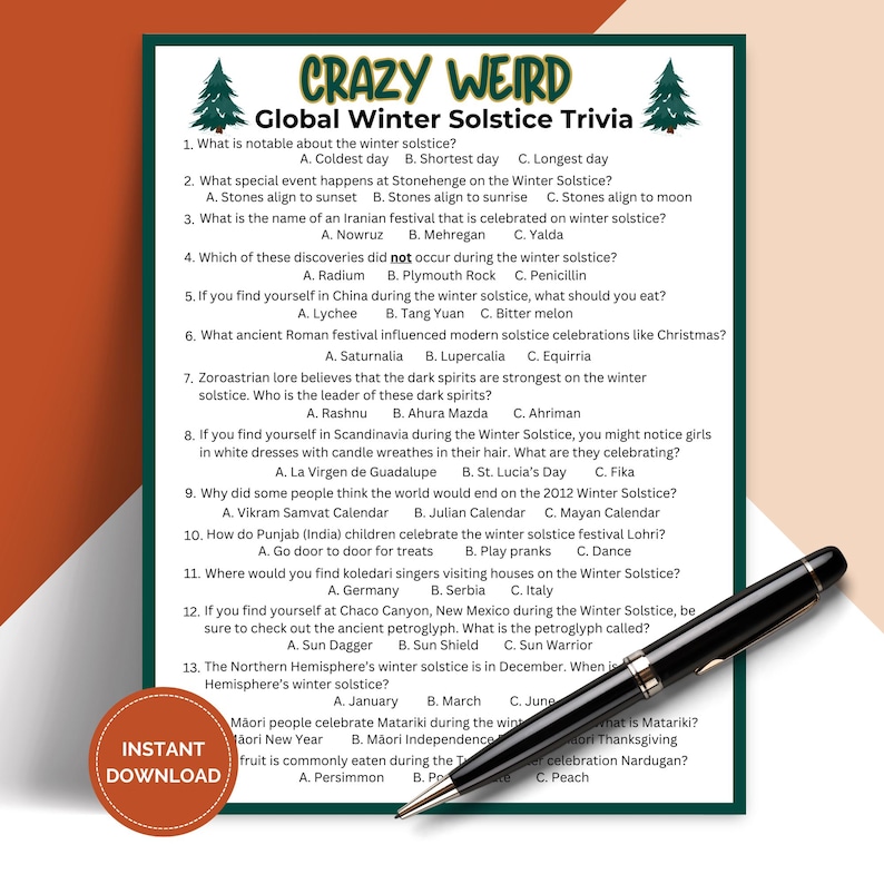 Printable Crazy Weird Winter Solstice Trivia Game, Pub Trivia ...