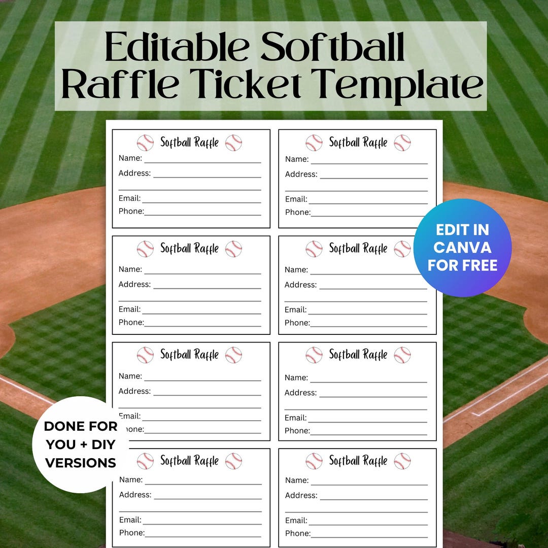 Editable Softball Raffle Ticket Template, Fundraising Event, School PTO ...