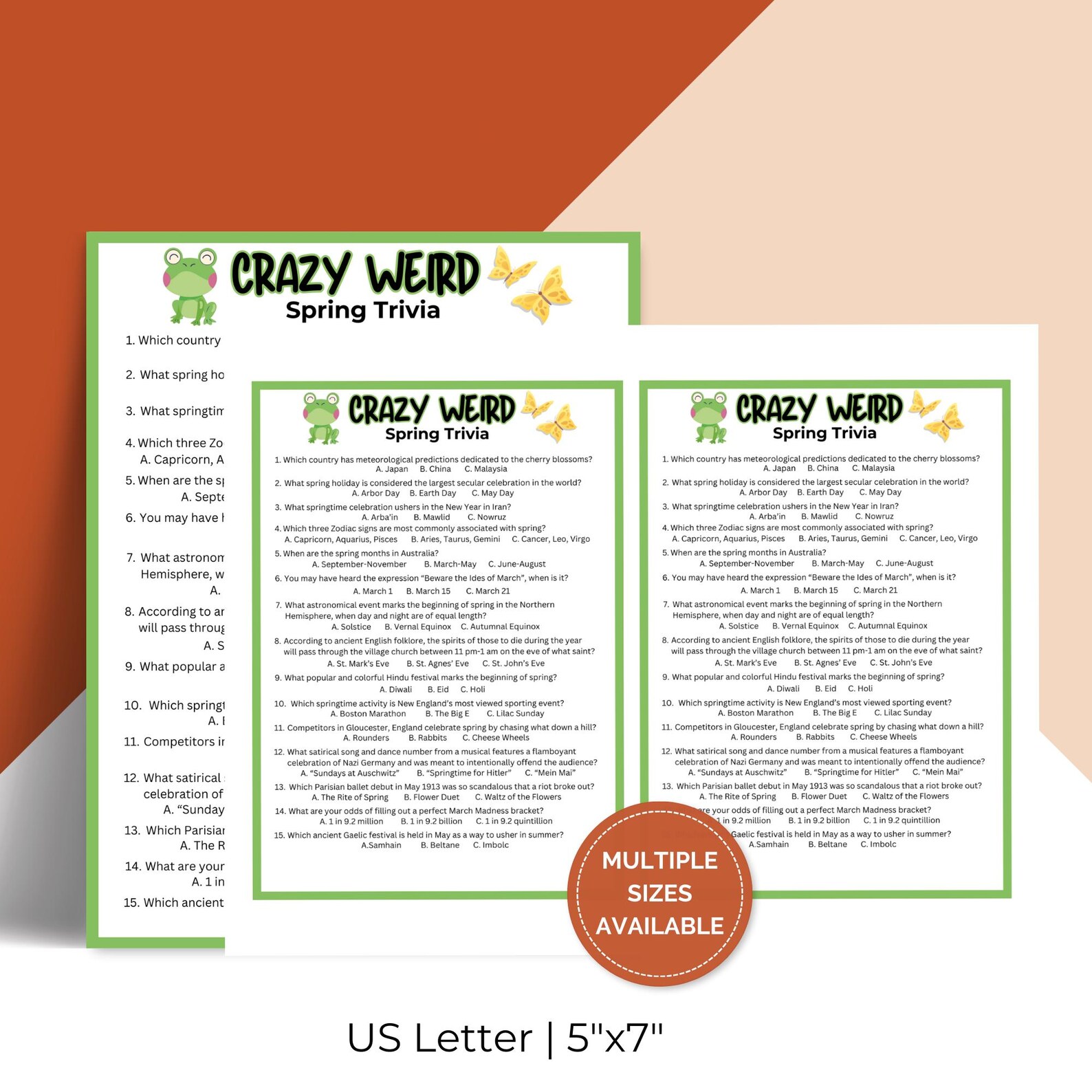 Printable Crazy Weird Spring Trivia Game, Pub Trivia, Icebreaker ...