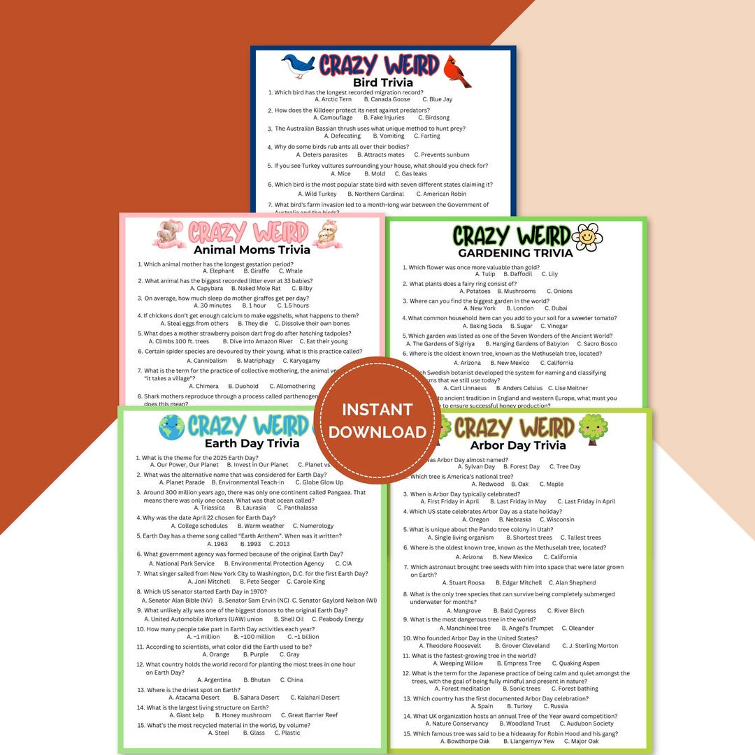 Printable Crazy Weird Nature Lovers Trivia Game Bundle, Pub Trivia Night, Icebreaker Games Fun ...