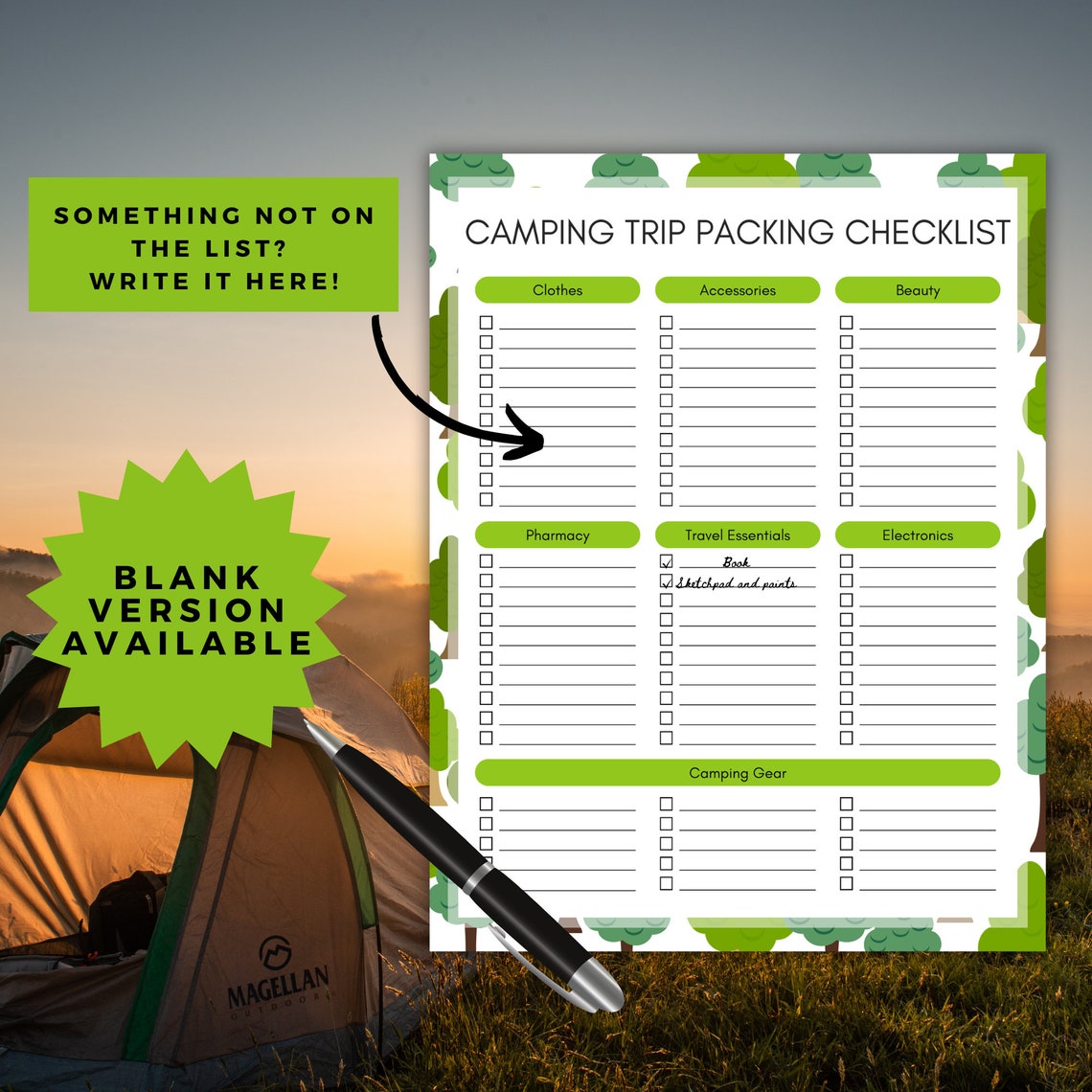 Printable Camping Essentials Checklist Green, Camping Packing Checklist ...