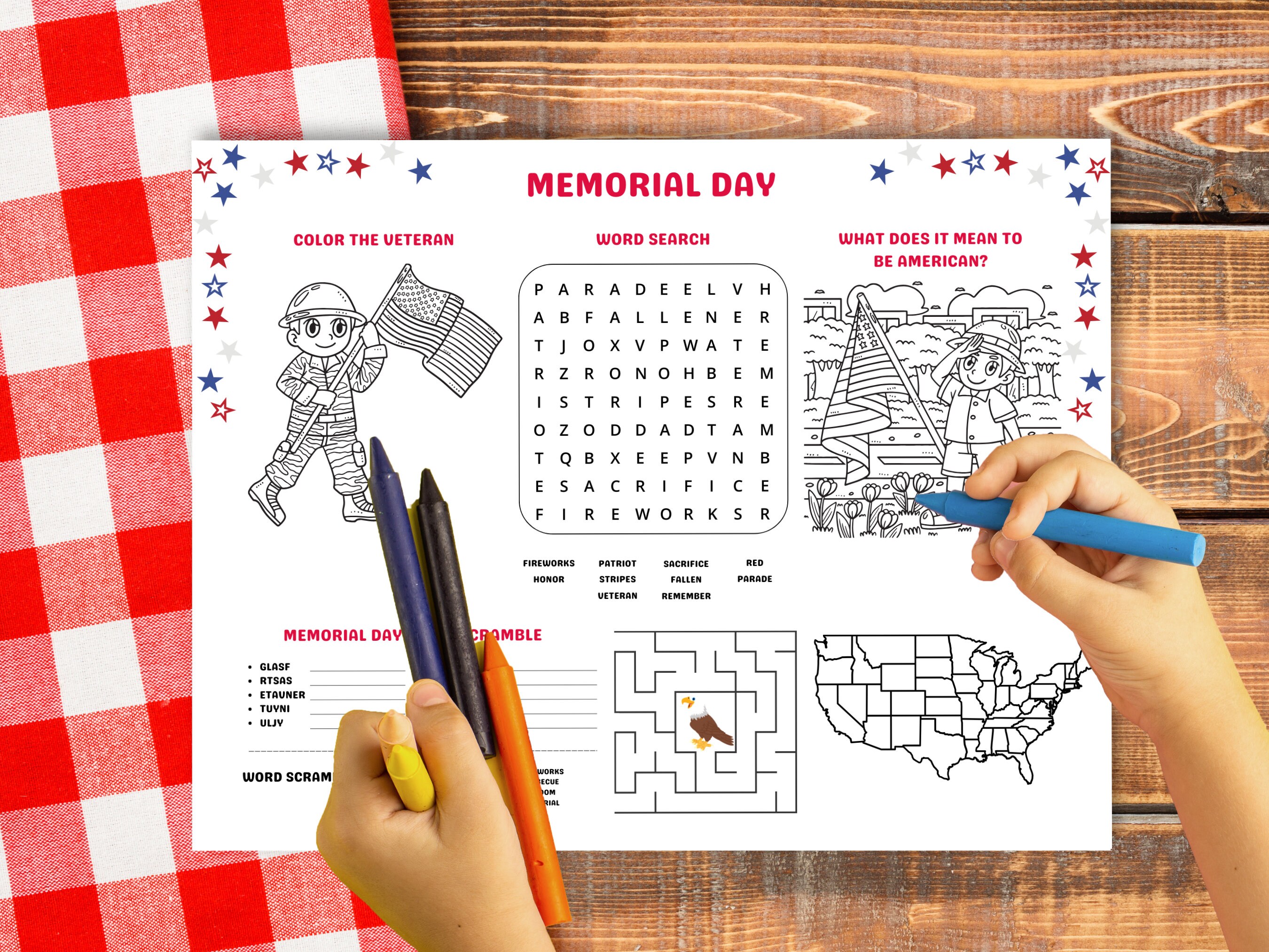 Printable Memorial Day Games Paper Placemat - Summer Fun for Everyone ...