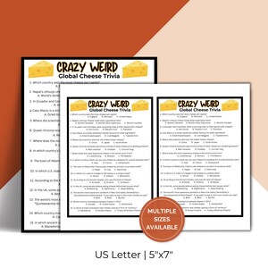 Printable Crazy Weird Cheese Trivia Game, Cheese Lover Party Game, Pub ...