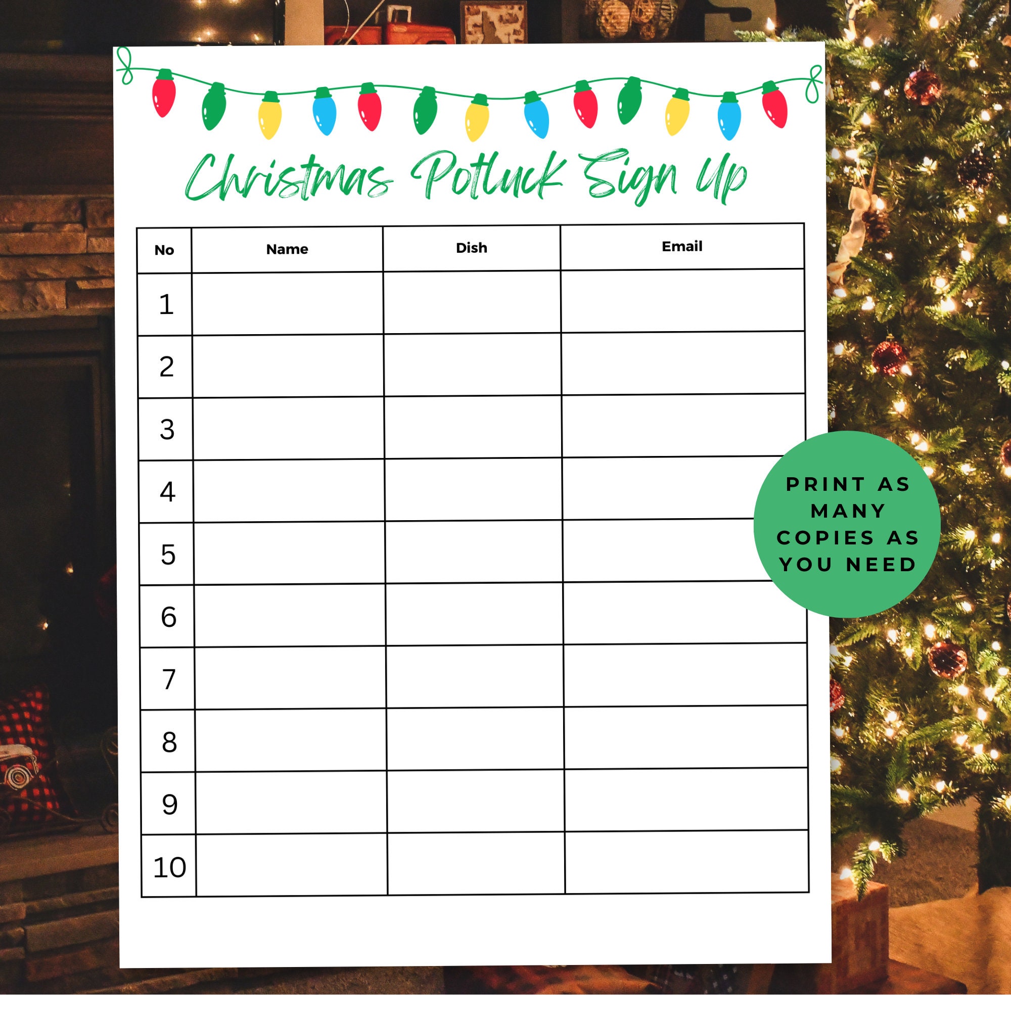 Printable Christmas Potluck Sign up Sheet, Christmas Party Sign up ...