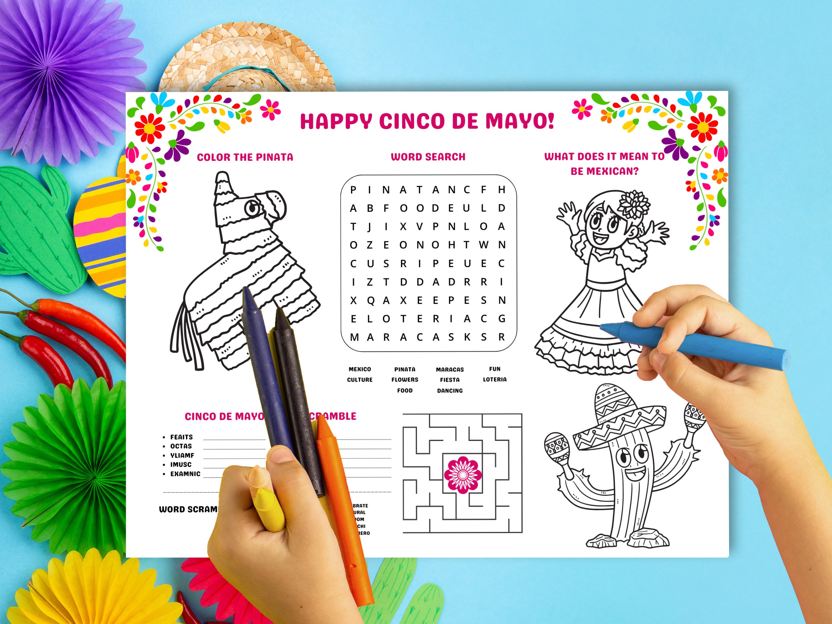 Printable Cinco De Mayo Activity Paper Placemat- Fiesta Party Games Fun ...
