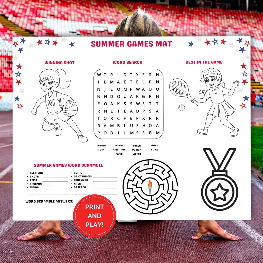 Printable Sports Themed Paper Placemats, Summer Athletics Coloring ...
