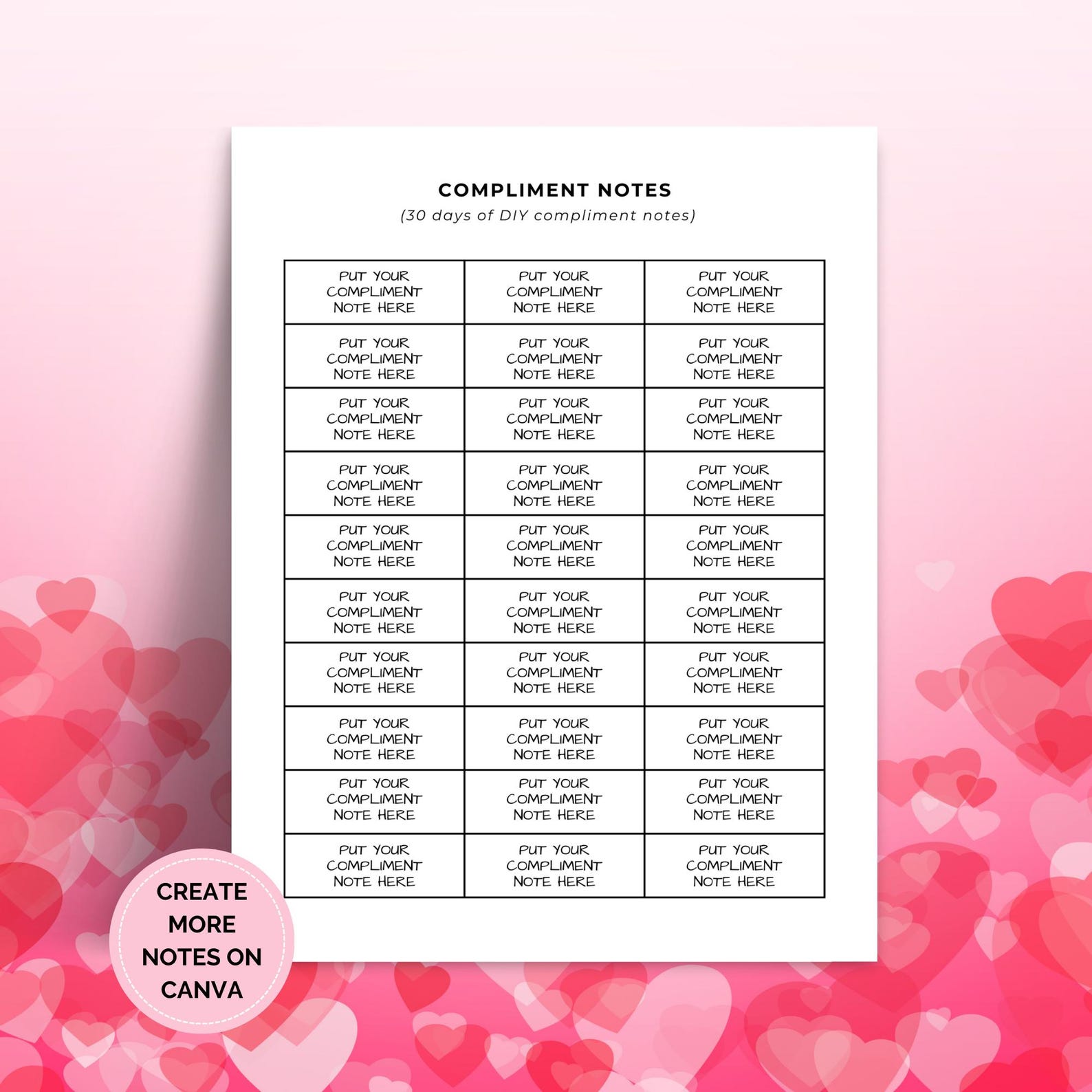 Editable Mini Compliment Notes for World Compliment Day, Anniversaries ...