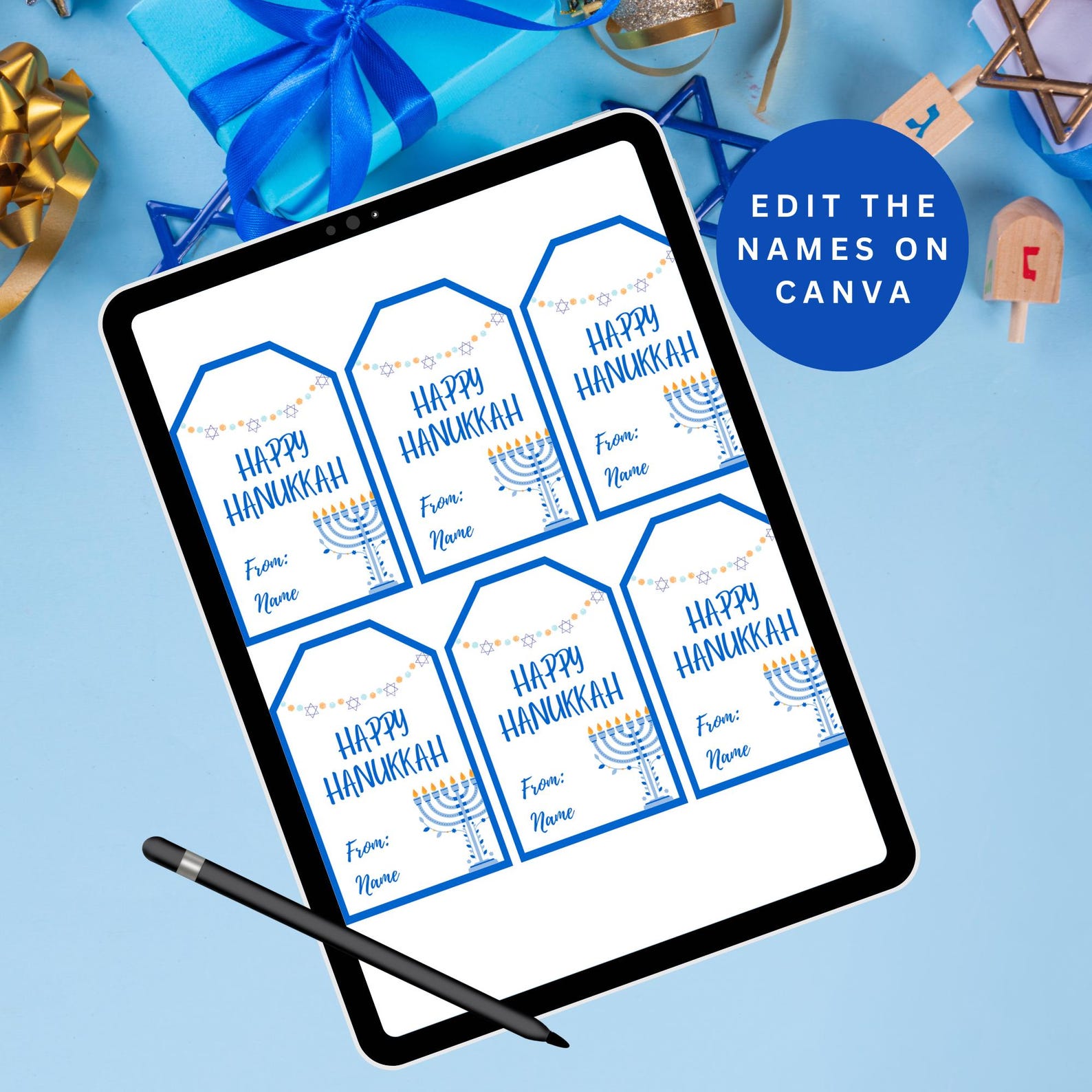 Editable Hanukkah Gift Tags for Hanukkah Party, Jewish Holiday Gifts ...