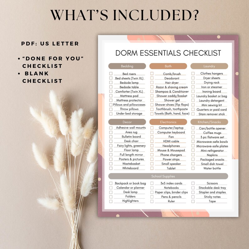 Editable College Dorm Essentials Checklist - A Printable Boho Aesthetic Granola Girl College ...