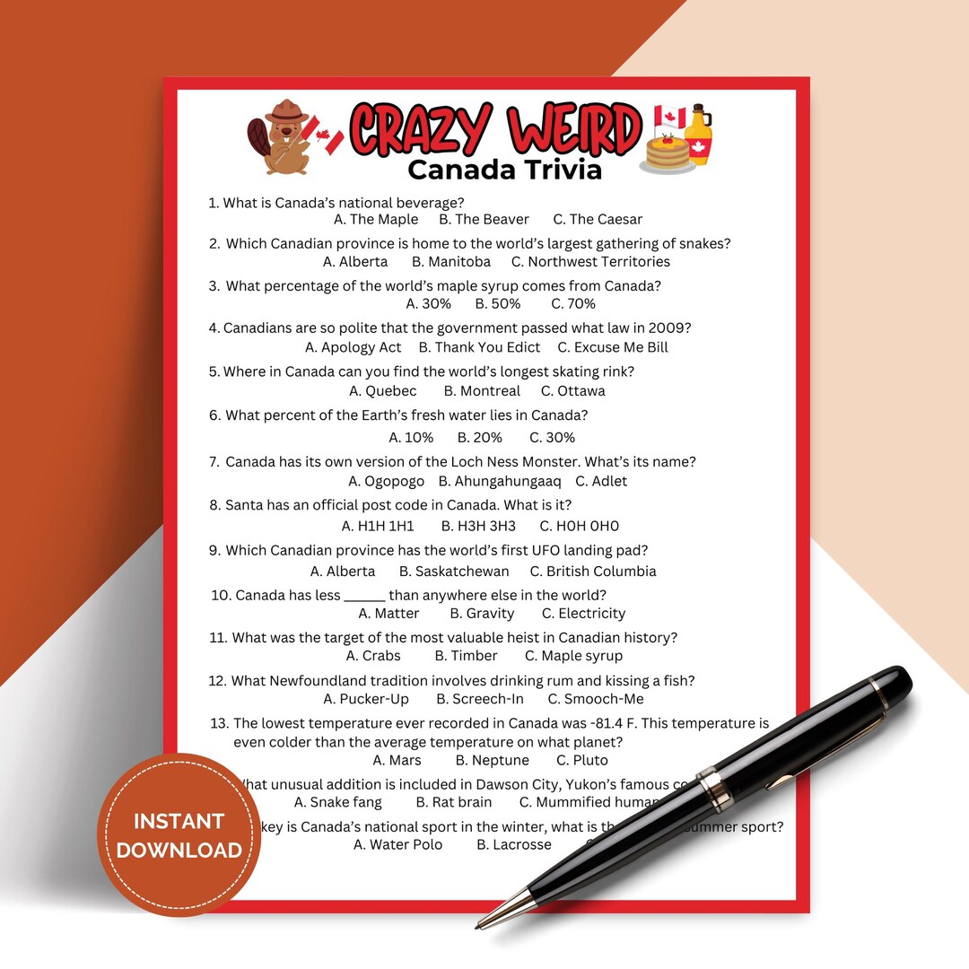 Printable Crazy Weird Canada Trivia Game, Pub Trivia Night, Icebreaker Games TRIV02 - Etsy