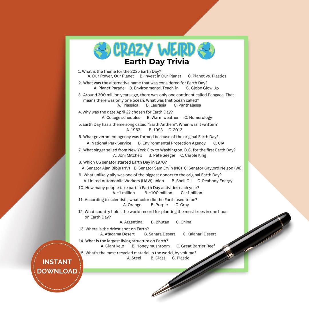 Printable Crazy Weird Earth Day Trivia Game, Pub Trivia, Icebreaker Activity for Work, Save the ...