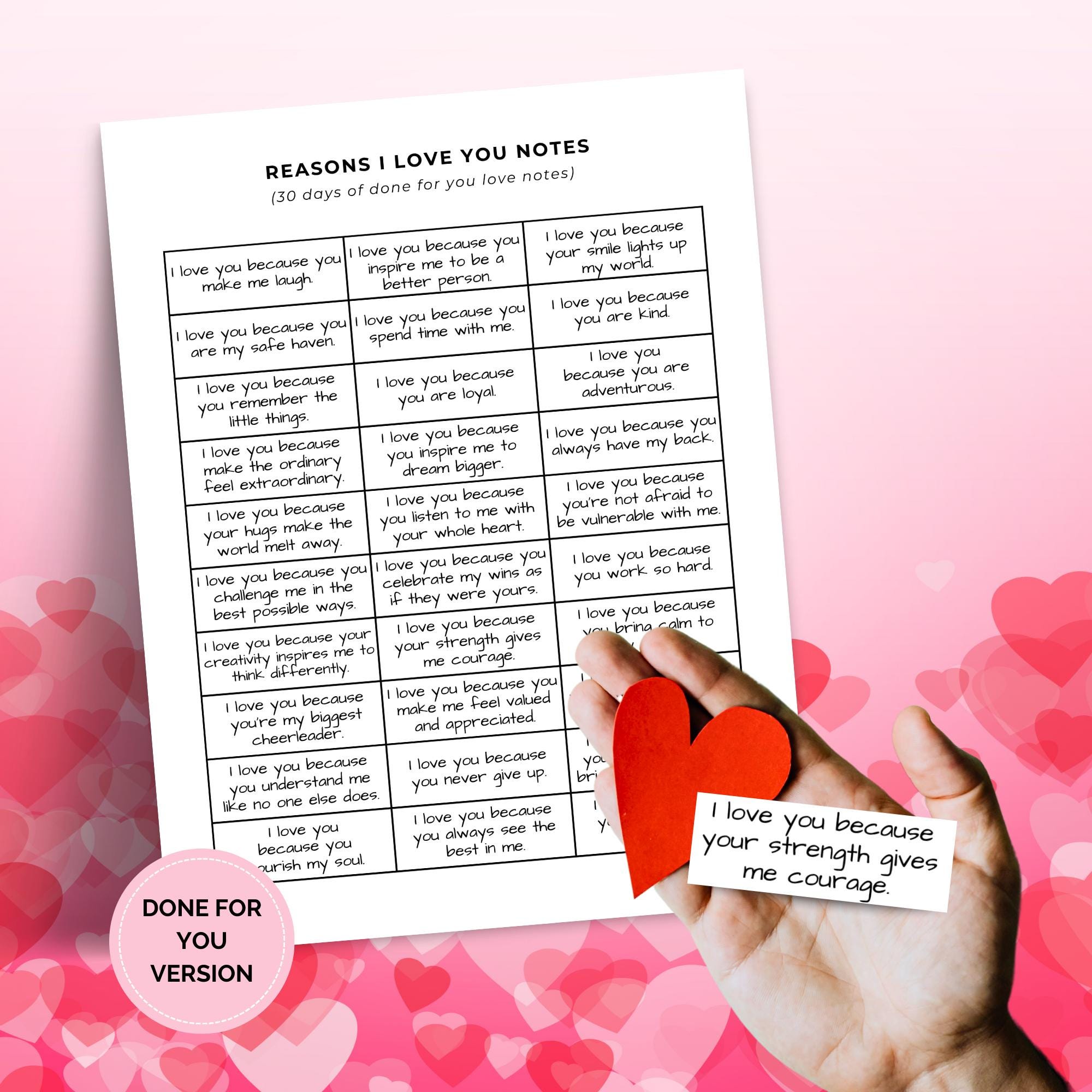 Editable Reasons Why I Love You Mini Love Notes for Valentines Day ...
