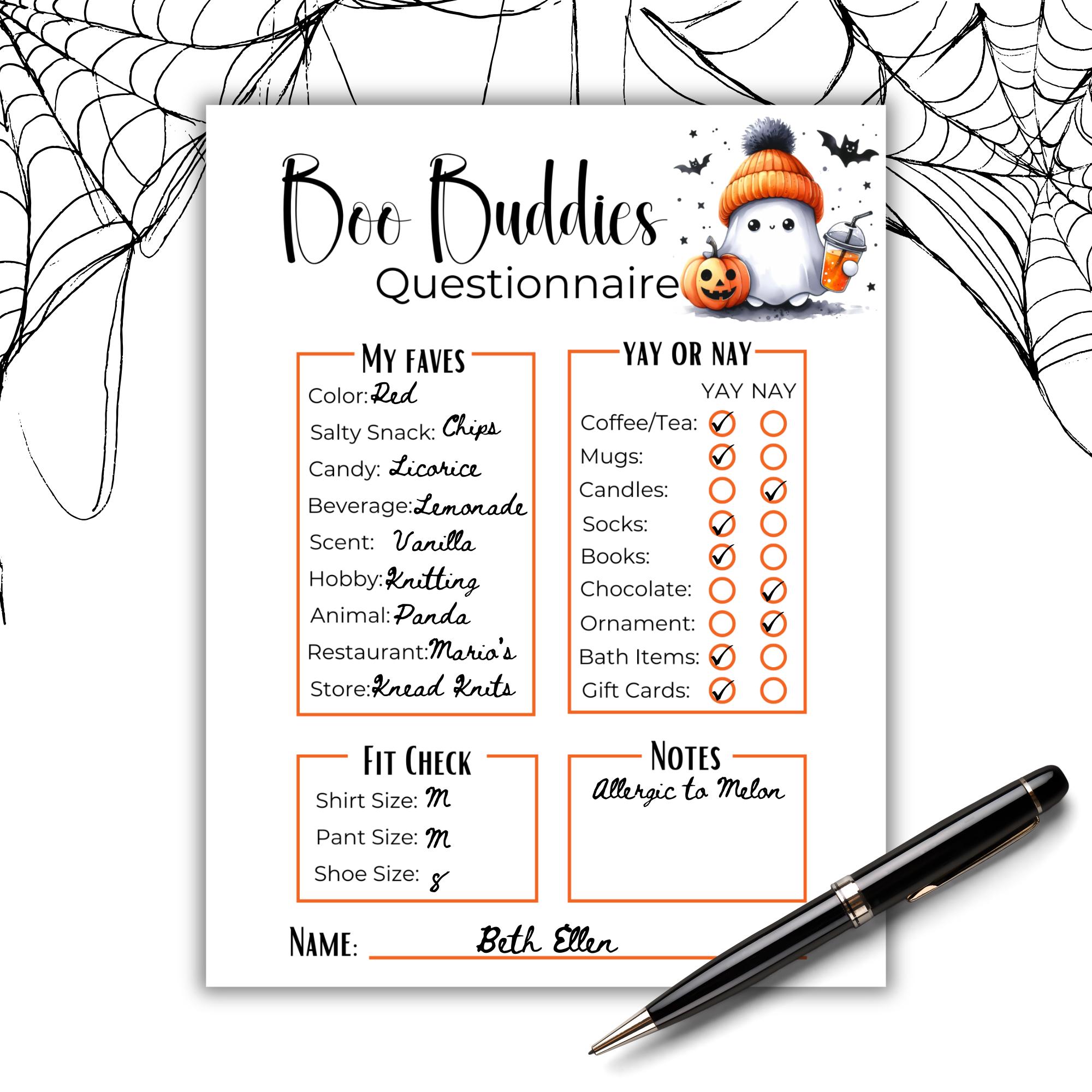 Printable Boo Buddy Questionnaire With Bonus You've Been Booed Gift ...