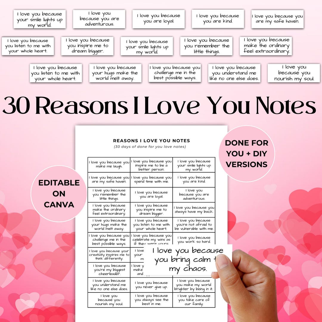 Editable Reasons Why I Love You Mini Love Notes for Valentines Day ...