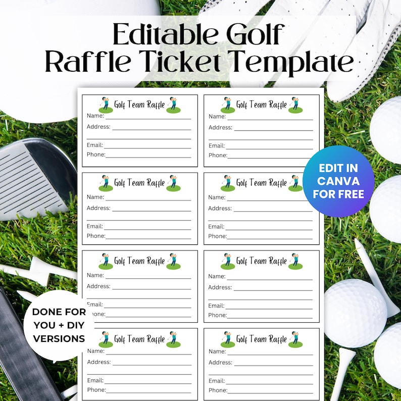 Editable Golf Raffle Ticket Template, Fundraising Event, School PTO ...