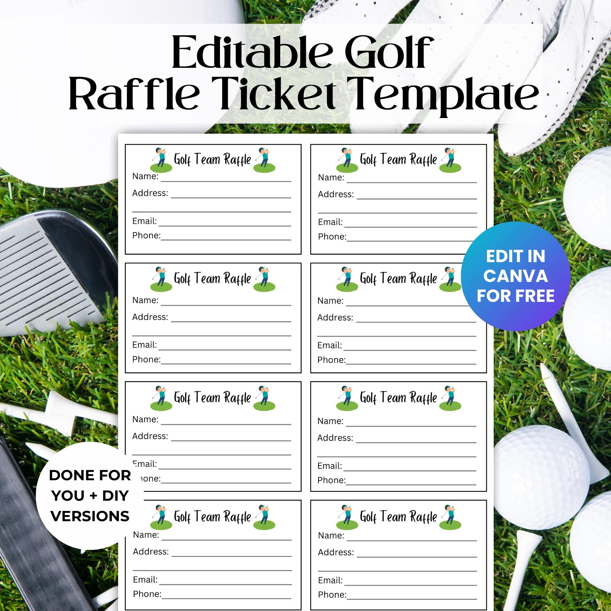 Editable Golf Raffle Ticket Template, Fundraising Event, School PTO ...